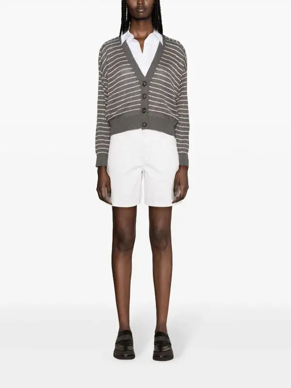 Brunello Cucinelli Sequin-embellished Striped Cotton Cardigan
