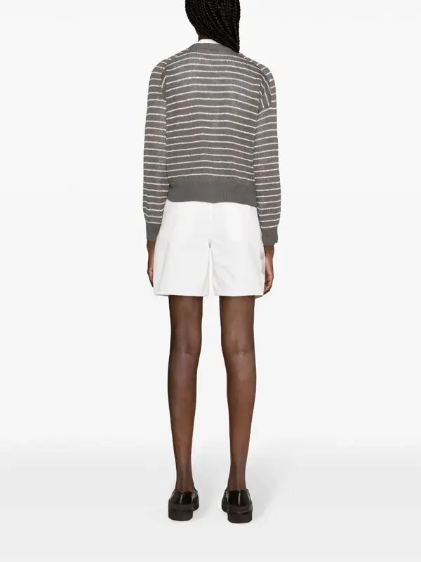 Brunello Cucinelli Sequin-embellished Striped Cotton Cardigan