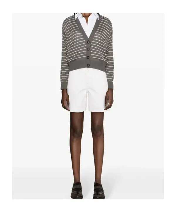 Brunello Cucinelli Sequin-embellished Striped Cotton Cardigan