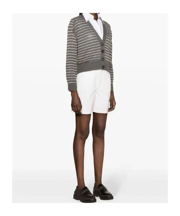 Brunello Cucinelli Sequin-embellished Striped Cotton Cardigan