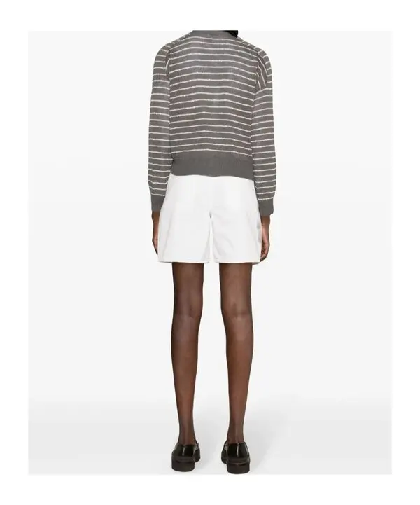 Brunello Cucinelli Sequin-embellished Striped Cotton Cardigan