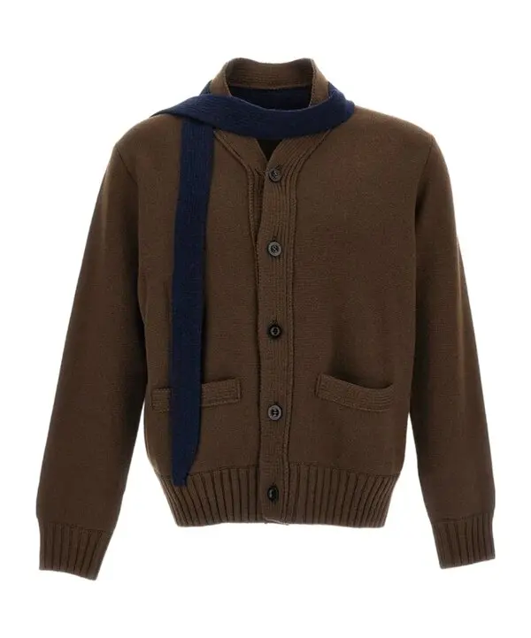 Sacai Scarf-detail Buttoned Cardigan - Brown