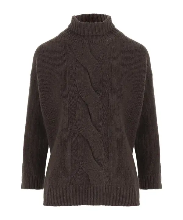 Bruno Manetti Wool Turtleneck Sweater With Cable Knit Detailing