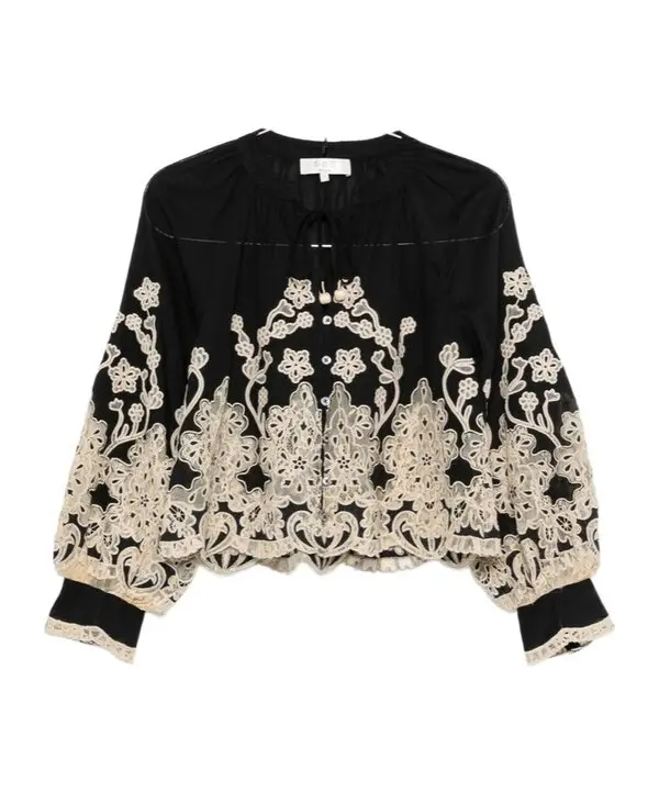 Sea Gracelyn Lace-trimmed Embroidered Blouse - Black