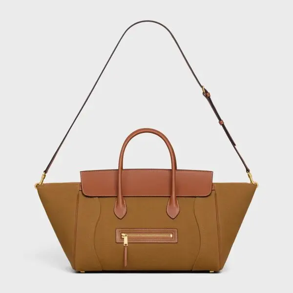 Celine Luggage Bag In Textile And Calfskin - Yellow-brown