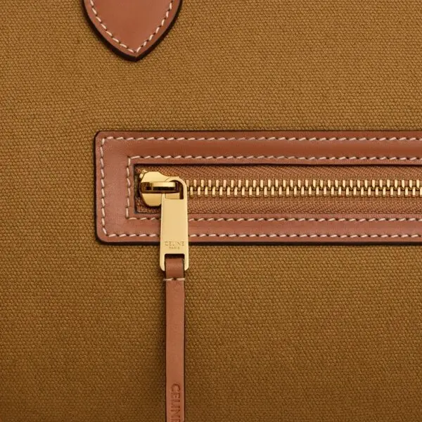 Celine Luggage Bag In Textile And Calfskin - Yellow-brown
