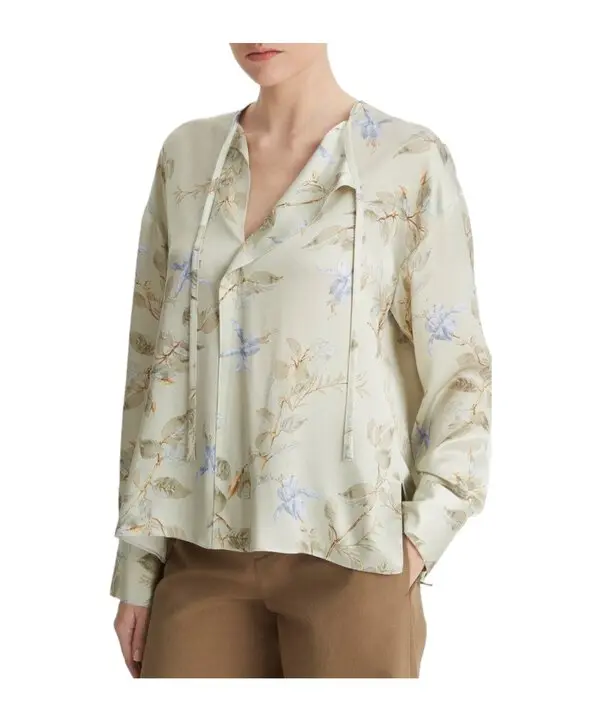 Vince Bellflower Satin V-neck Blouse - White