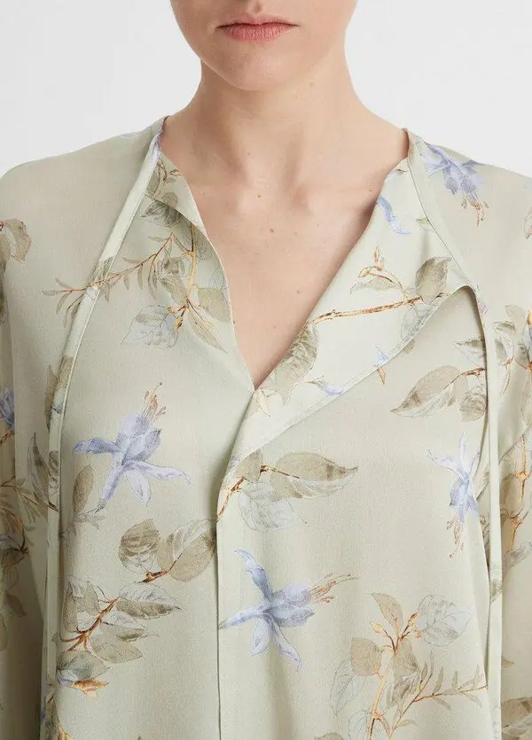 Vince Bellflower Satin V-neck Blouse