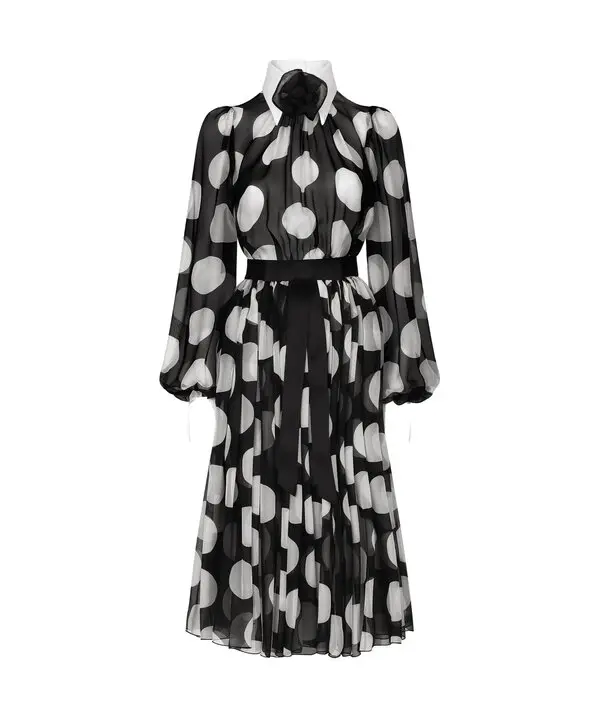 Dolce & Gabbana Dolce Gabbana Polka-dot Chiffon Calf-length Dress - Black