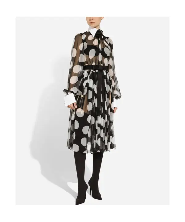 Dolce & Gabbana Polka Dot Chiffon Calf-length Dress
