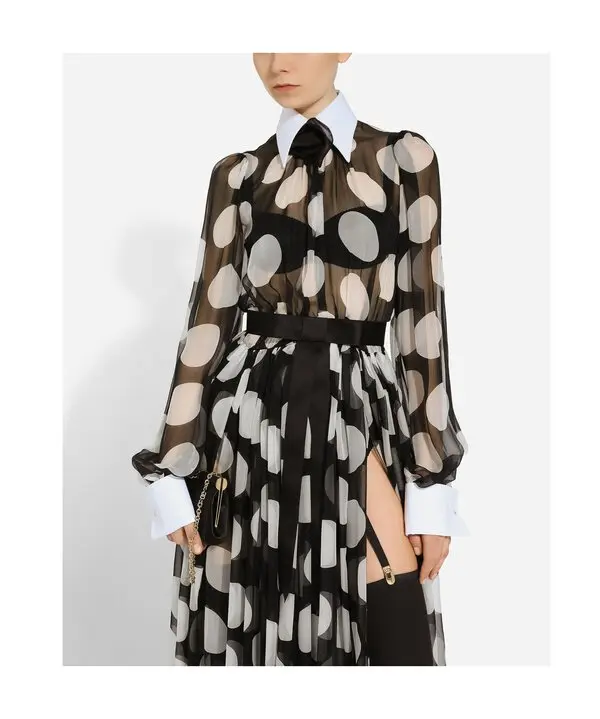 Dolce & Gabbana Polka Dot Chiffon Calf-length Dress