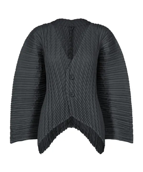 Issey Miyake Unfurling Pleats Pleated Asymmetric-hem Cardigan - Deep Navy Blue