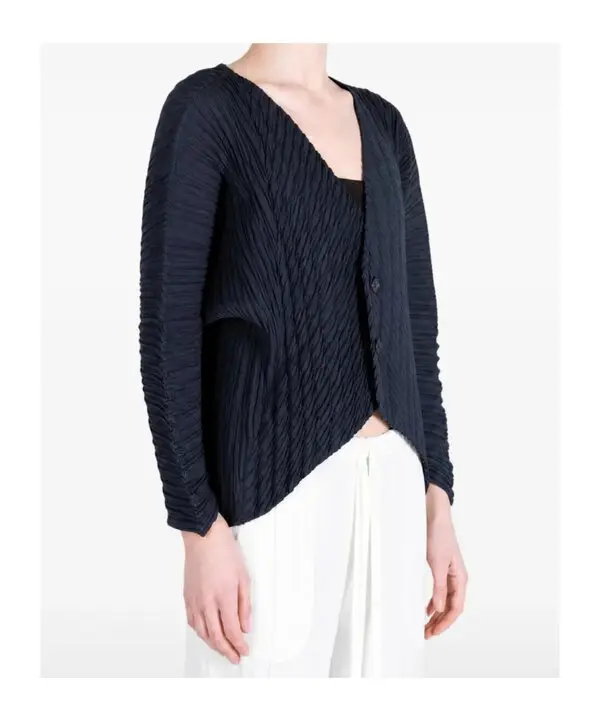Issey Miyake Pleated Asymmetric Cardigan - Deep Navy Blue