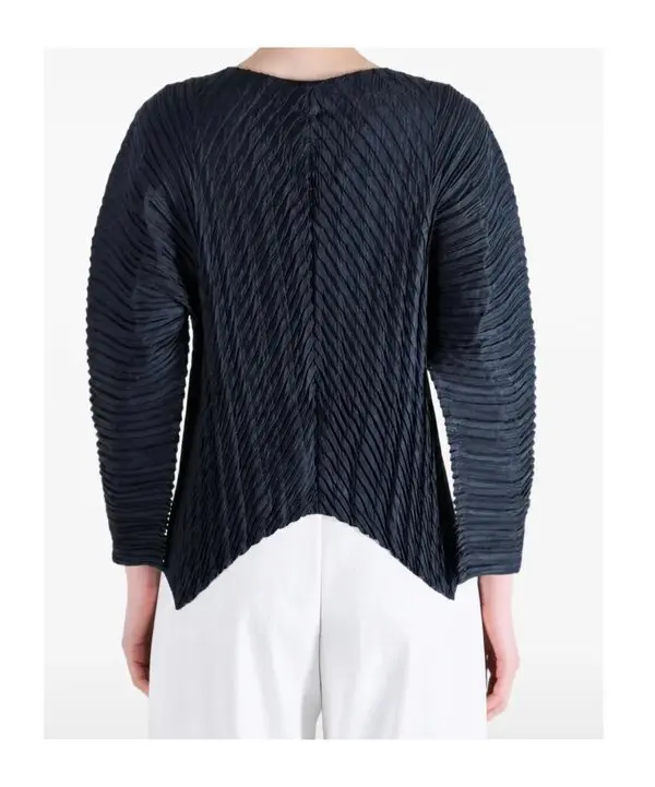Issey Miyake Pleated Asymmetric Cardigan - Deep Navy Blue