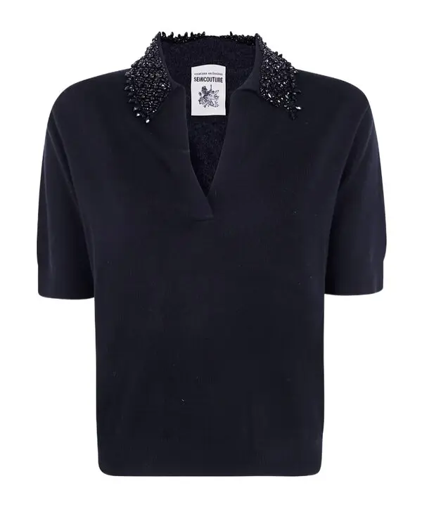 SEMICOUTURE Bead-embellished Short-sleeve Sweater