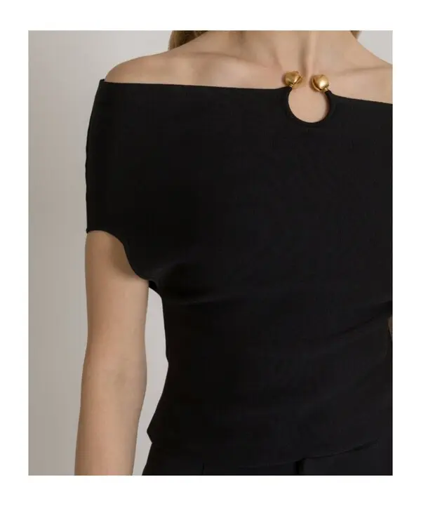 Alberta Ferretti Stretch Knit Top With Jewel Brooch