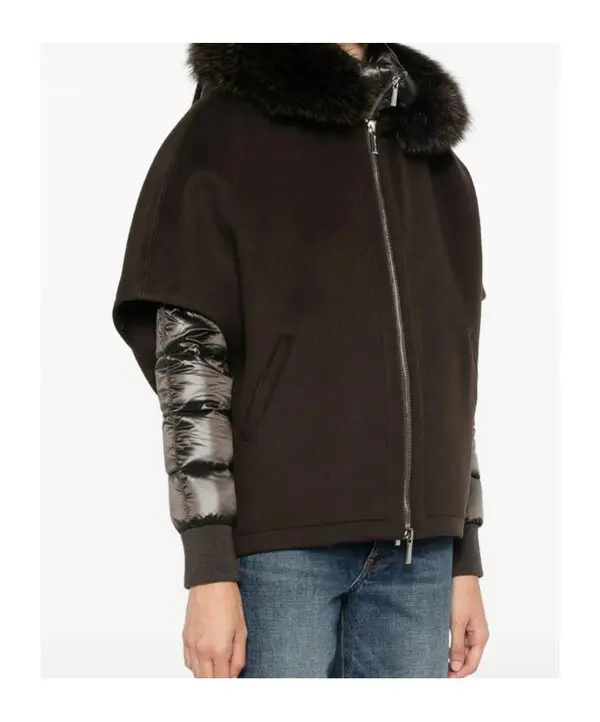 MOORER Panelled Fur Collar Hooded Jacket