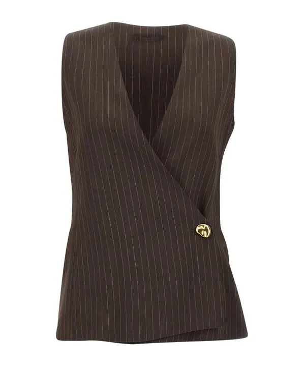 Marella Pinstripe Sleeveless Waistcoat - Brown
