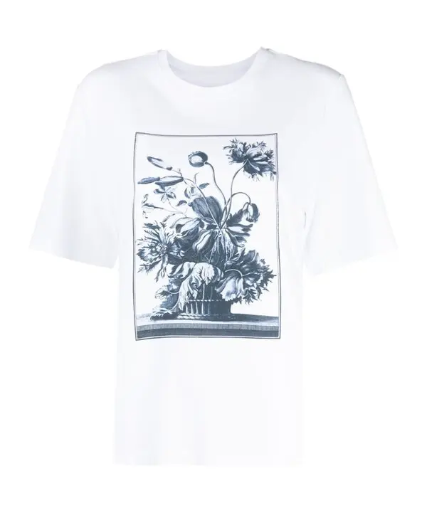 Erdem Round Neck Printed Short Sleeve Shirt - White