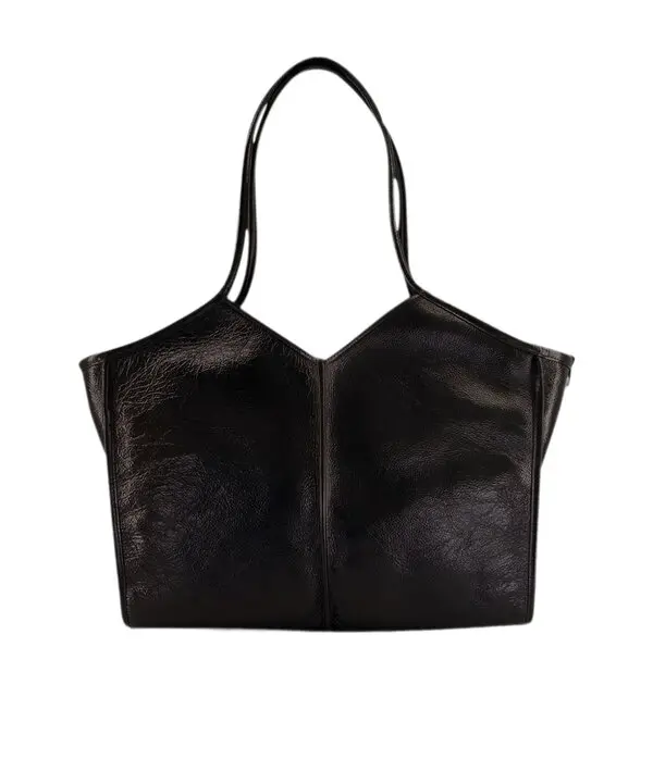 Hereu Medium Calella Distressed Leather Tote Bag - Black