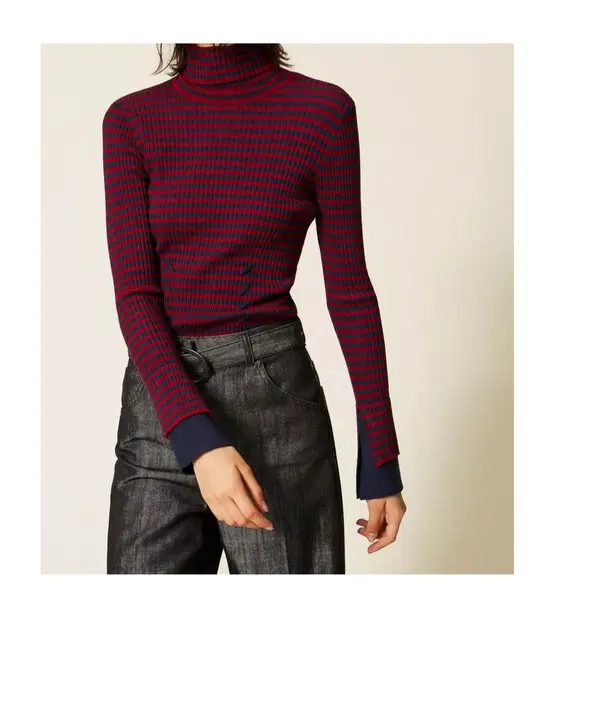 TWINSET Striped High-neck Pullover