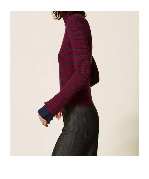 TWINSET Striped High-neck Pullover