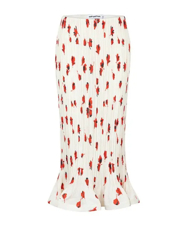 SELF-PORTRAIT Floral Pleated Midi Skirt