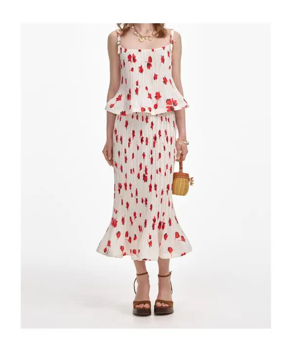 SELF-PORTRAIT Floral Pleated Midi Skirt