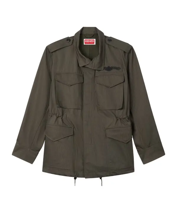 Kenzo Emblem' Military Jacket In Herringbone Cotton