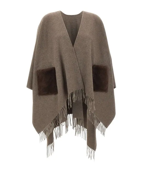 GRAN SASSO Fringed Hem Cape With Fur Accents
