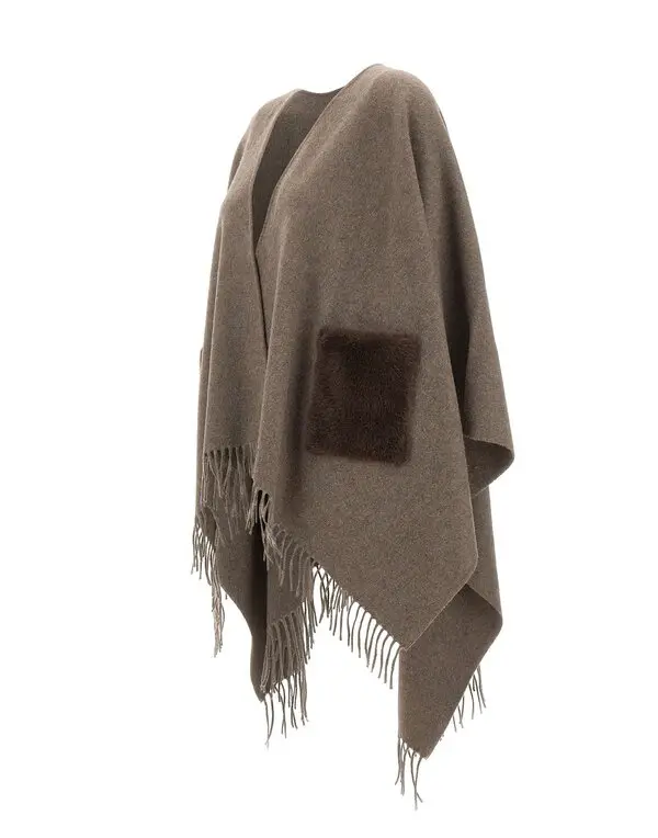 GRAN SASSO Fringed Hem Cape With Fur Accents