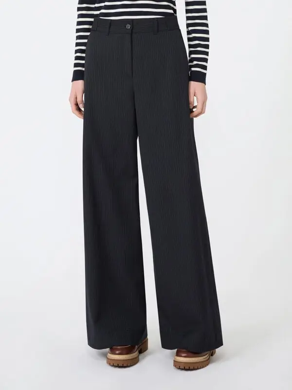 Max Mara Wool And Cotton Gabardine Trousers Navy