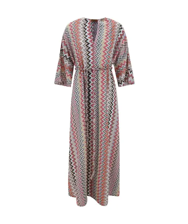Missoni Kaftano Zigzag Wovened V-neck Maxi Dress - Gray