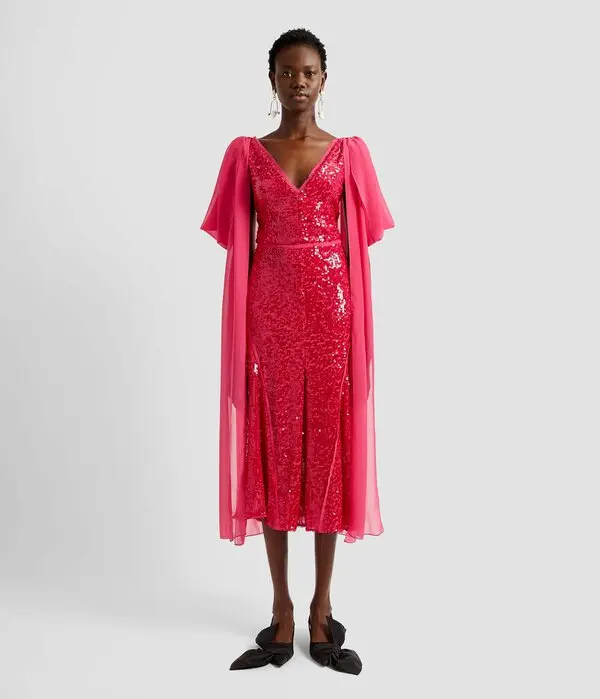 Erdem Drape-shoulder Sequinned Midi Dress