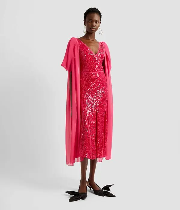Erdem Drape-shoulder Sequinned Midi Dress