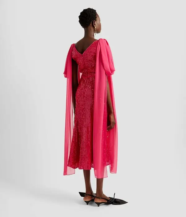 Erdem Drape-shoulder Sequinned Midi Dress