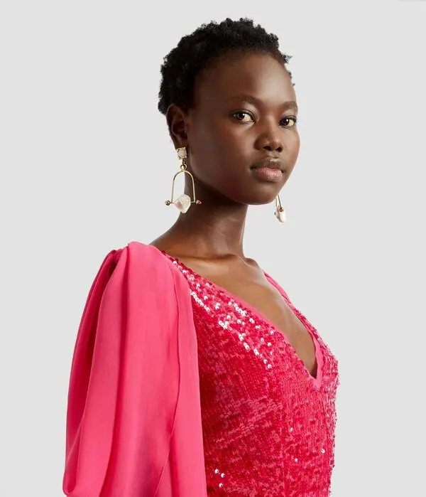 Erdem Drape-shoulder Sequinned Midi Dress