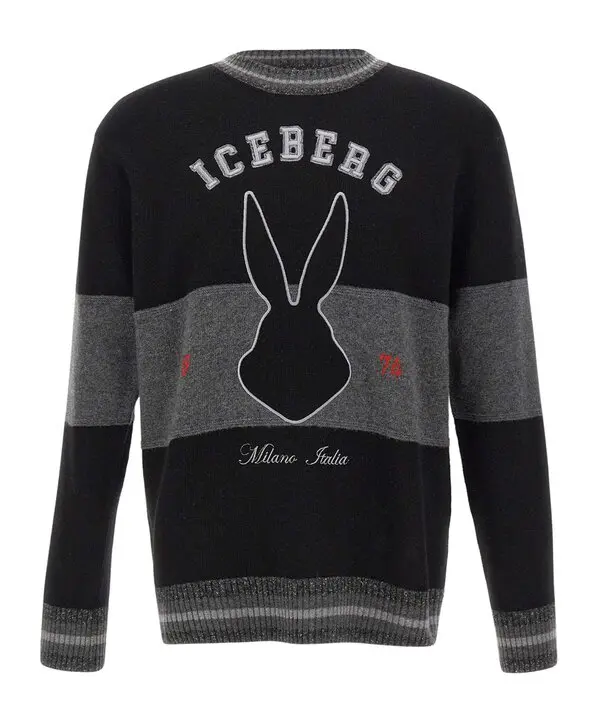 Iceberg Grey Striped Crew Neck Sweater