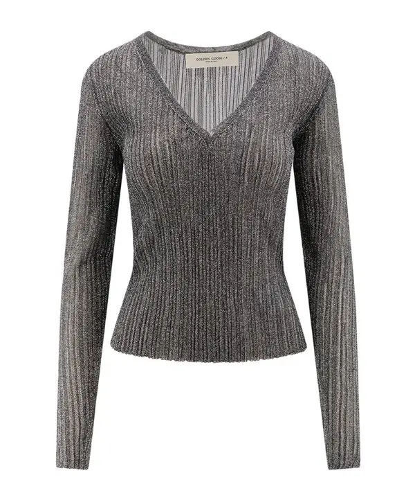 GOLDEN GOOSE V-neck Lurex Top With Logo Patch