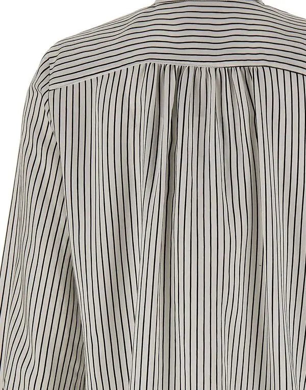 Marella Striped Ruffled Henley Blouse
