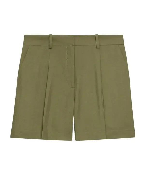 Theory Fluid Pleat Shorts In Washed Twill