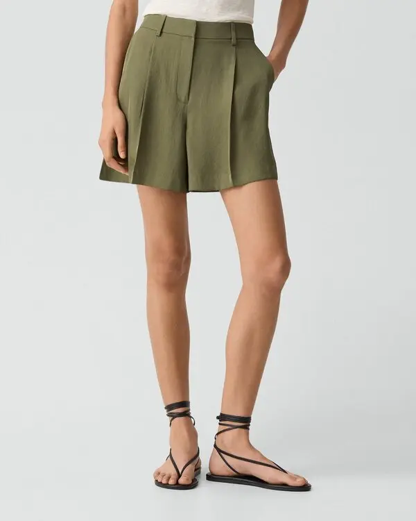 Theory Fluid Pleat Shorts In Washed Twill
