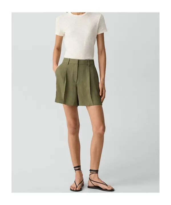 Theory Fluid Pleat Shorts In Washed Twill