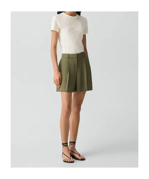 Theory Fluid Pleat Shorts In Washed Twill