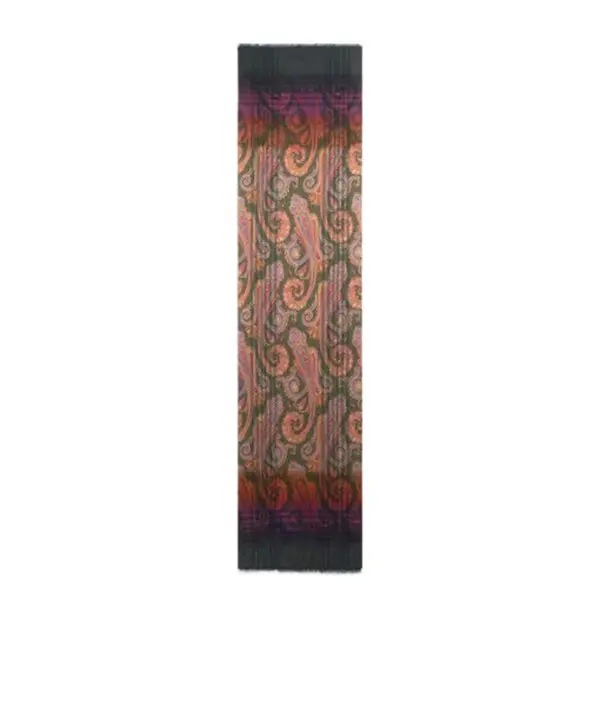 Etro Wool Jacquard Scarf With Check Print And Faded Paisley-motif - Green