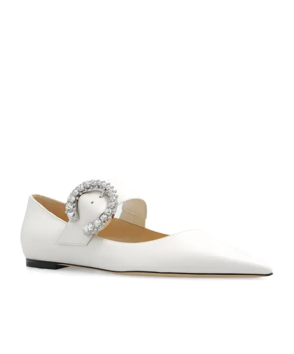 JIMMY CHOO Melva Pointed Toe Ballerina Flats With Crystal Embellishment