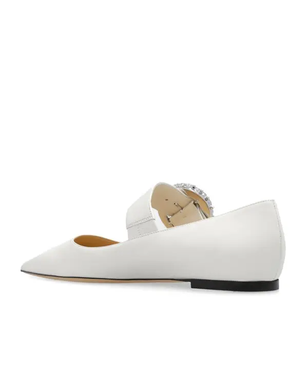JIMMY CHOO Melva Pointed Toe Ballerina Flats With Crystal Embellishment