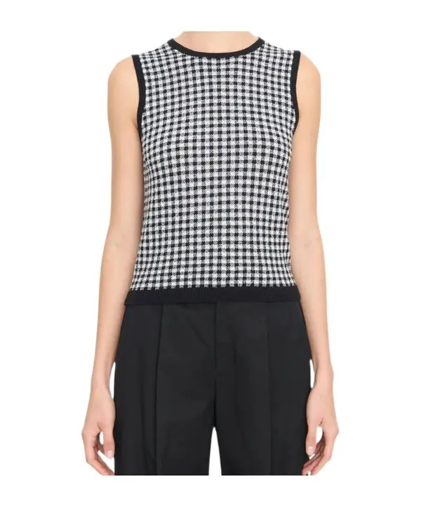 Vince Gingham Rib-knit Tank Top