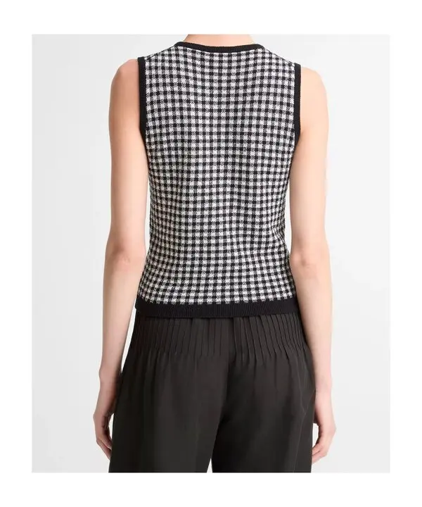 Vince Gingham Rib-knit Tank Top
