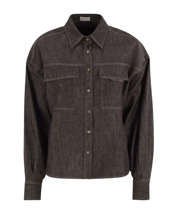 Brunello Cucinelli Long-sleeved Denim Shirt - Black